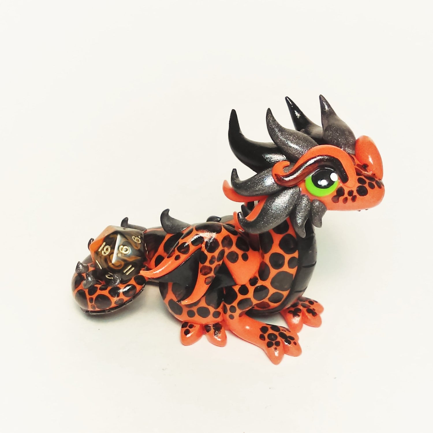 Polymer Dragon Dice Holder- Orange, Black, and Gunmetal Dragonling ...