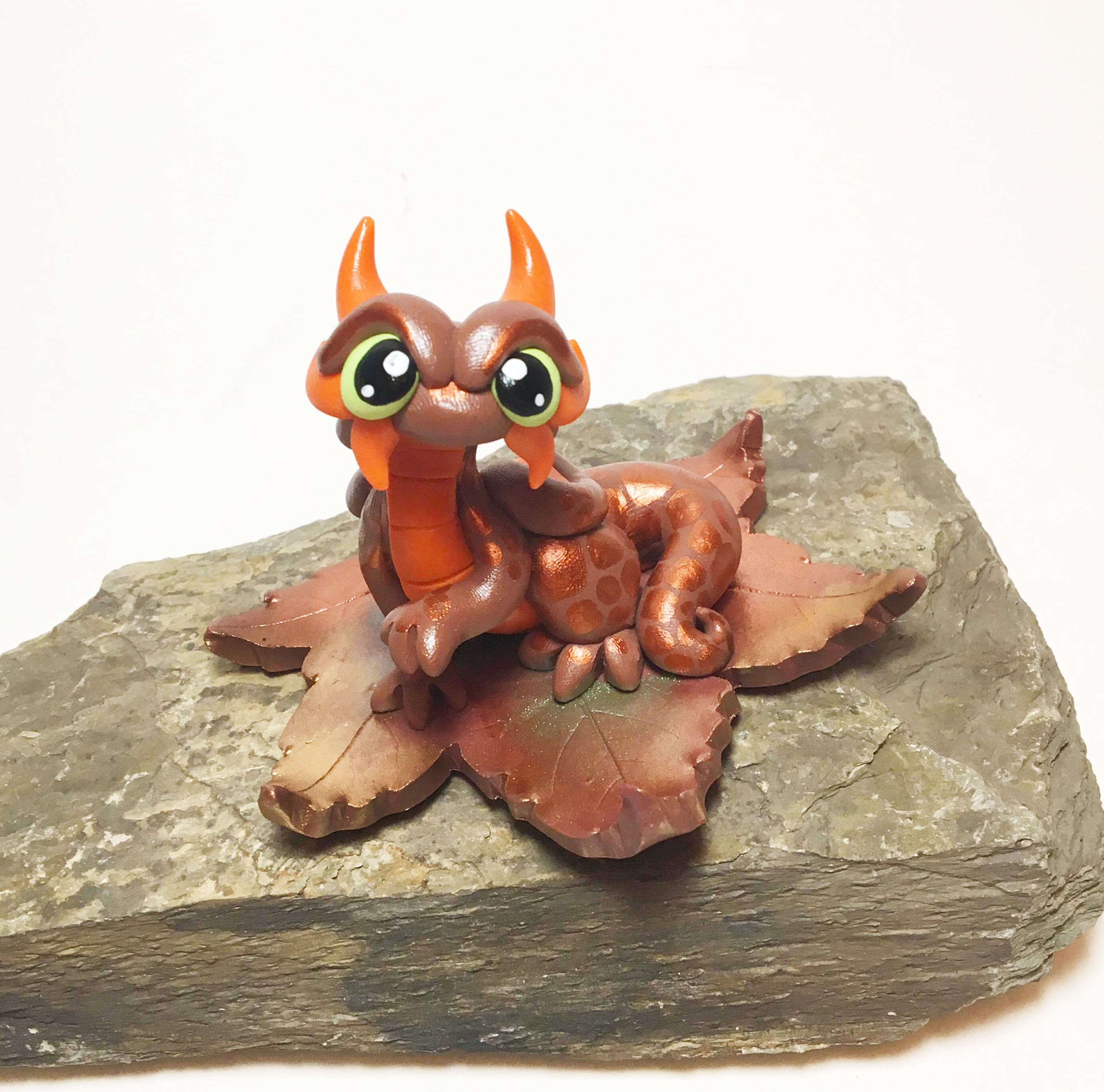 Polymer Clay Dragon Brown and Orange Autumn Leaf Mini Dragonling- Fall ...