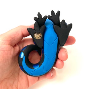 Nico | Polymer Clay Dice Dragon Figurine | Black, Teal, and Pearl White ...