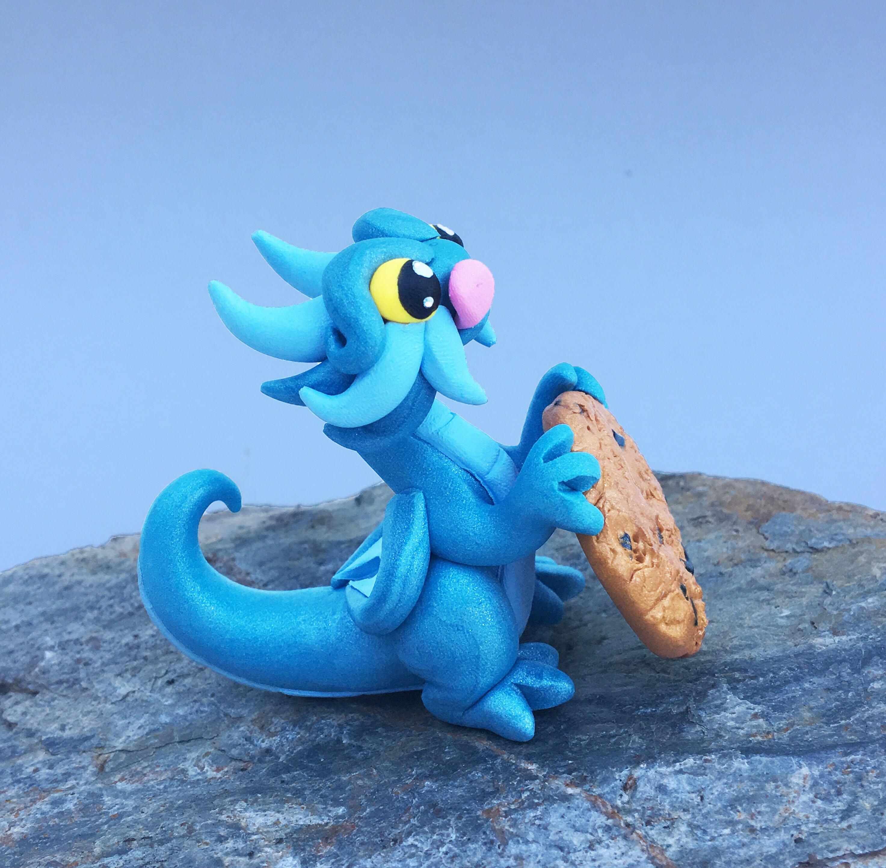 Polymer Clay Mini Dragon- Light Blue Pearl and Light Blue Cookie Thief