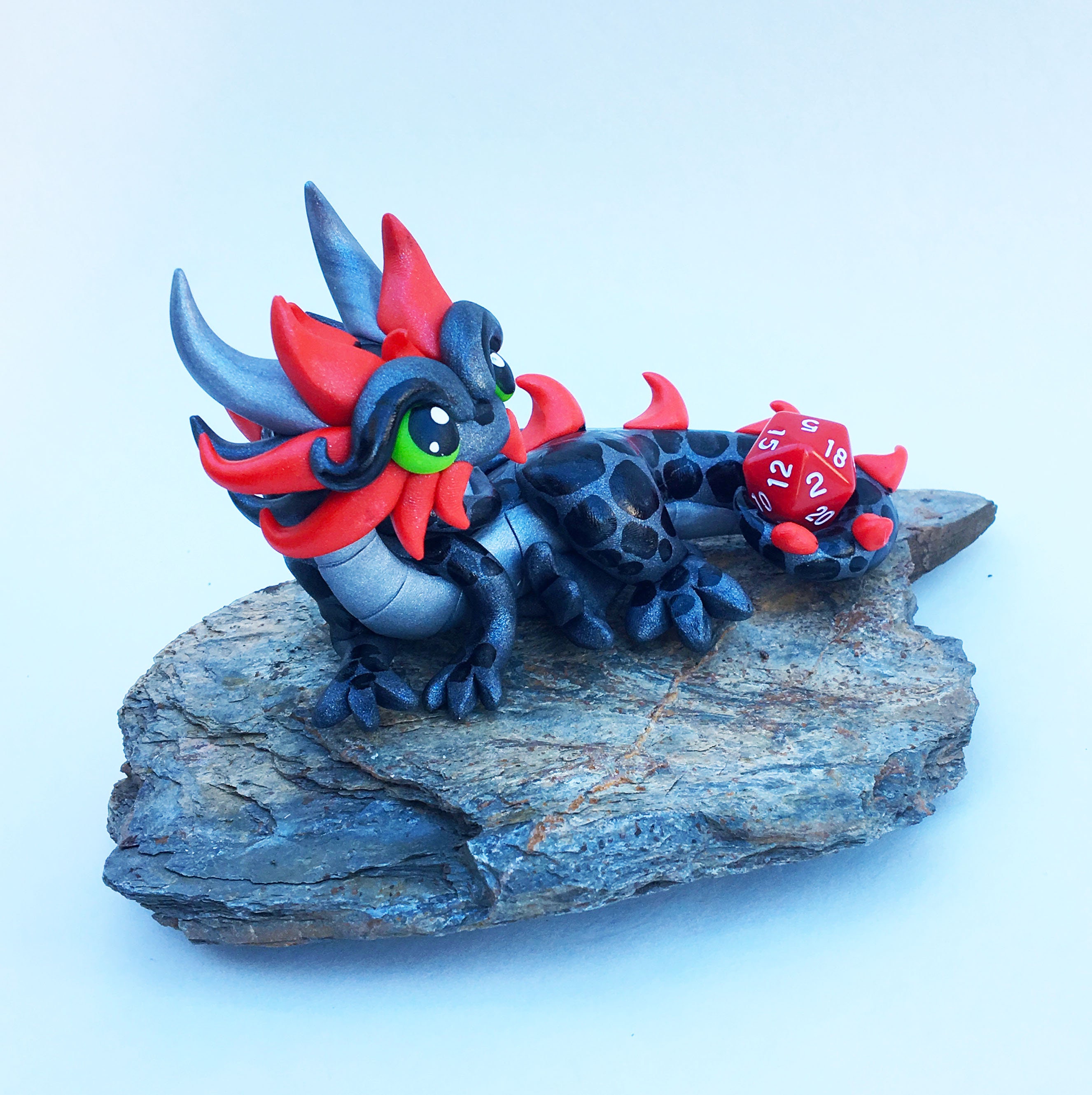 Polymer Dragon Dice Holder- Gunmetal Gray, Silver, and Red Dragonling ...