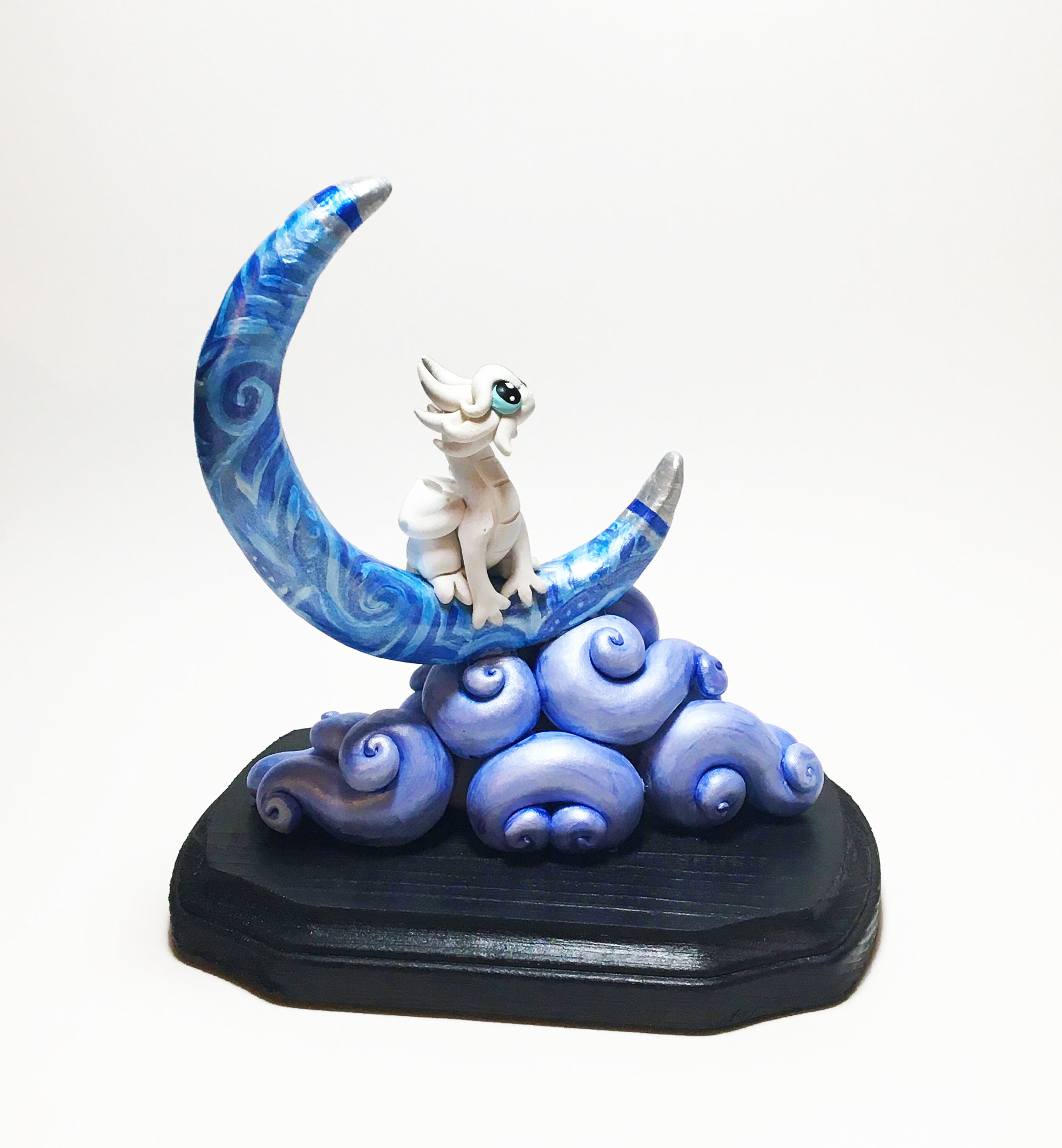 Moon Dragon Sculpture | Night Wish Dragonling | Polymer Clay Dragon ...