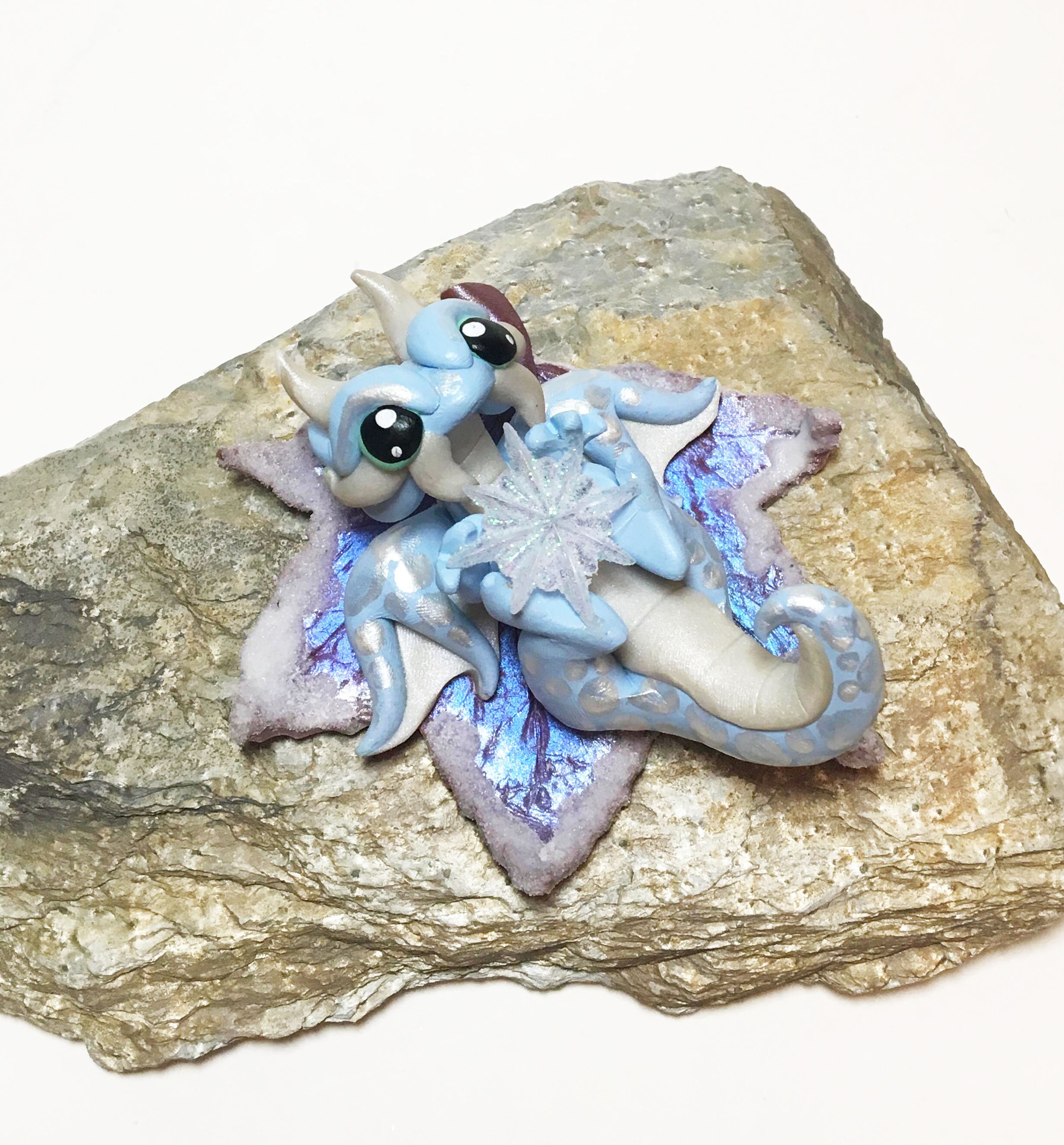 Polymer Clay Dragon Light Blue and White Pearl Frosted Autumn Leaf Mini ...