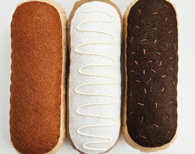 Felt Food Chocolate, Vanilla, and Maple Long John Donuts, Set of 3 - Etsy