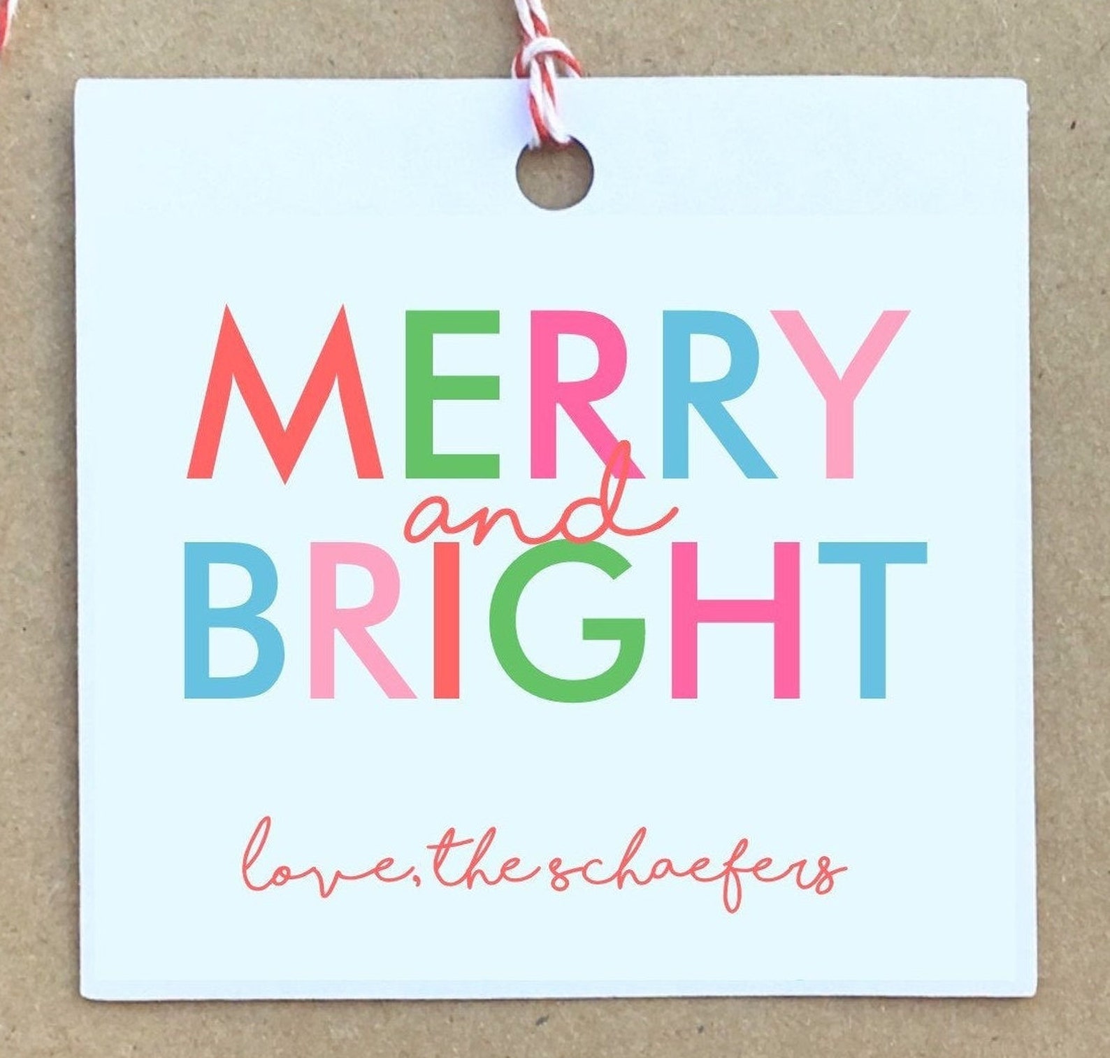 Personalized Christmas Gift Tags Merry and Bright Holiday | Etsy