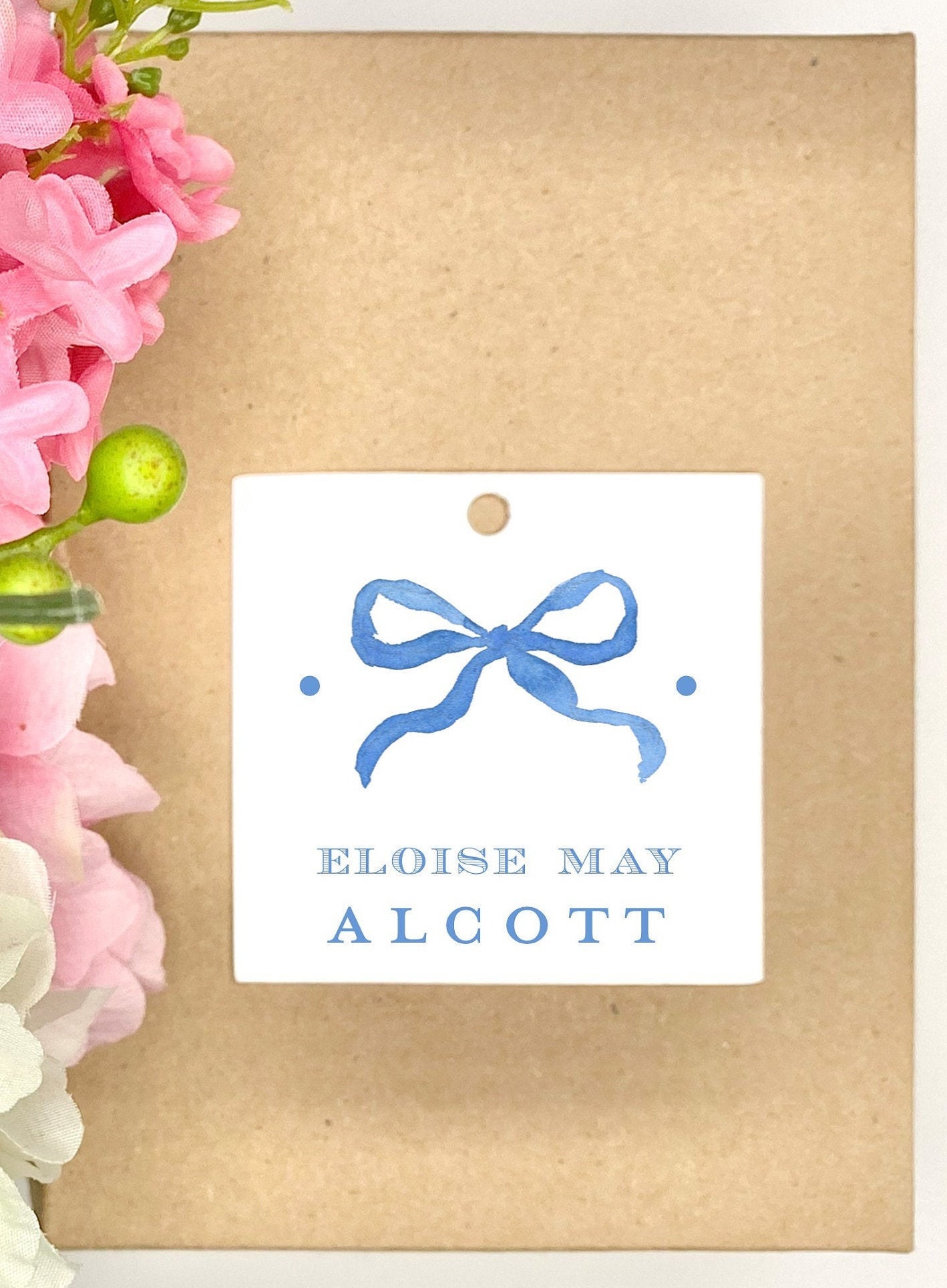 Bow Gift Tag Blue Personalized Custom Watercolor Ribbon Gift | Etsy