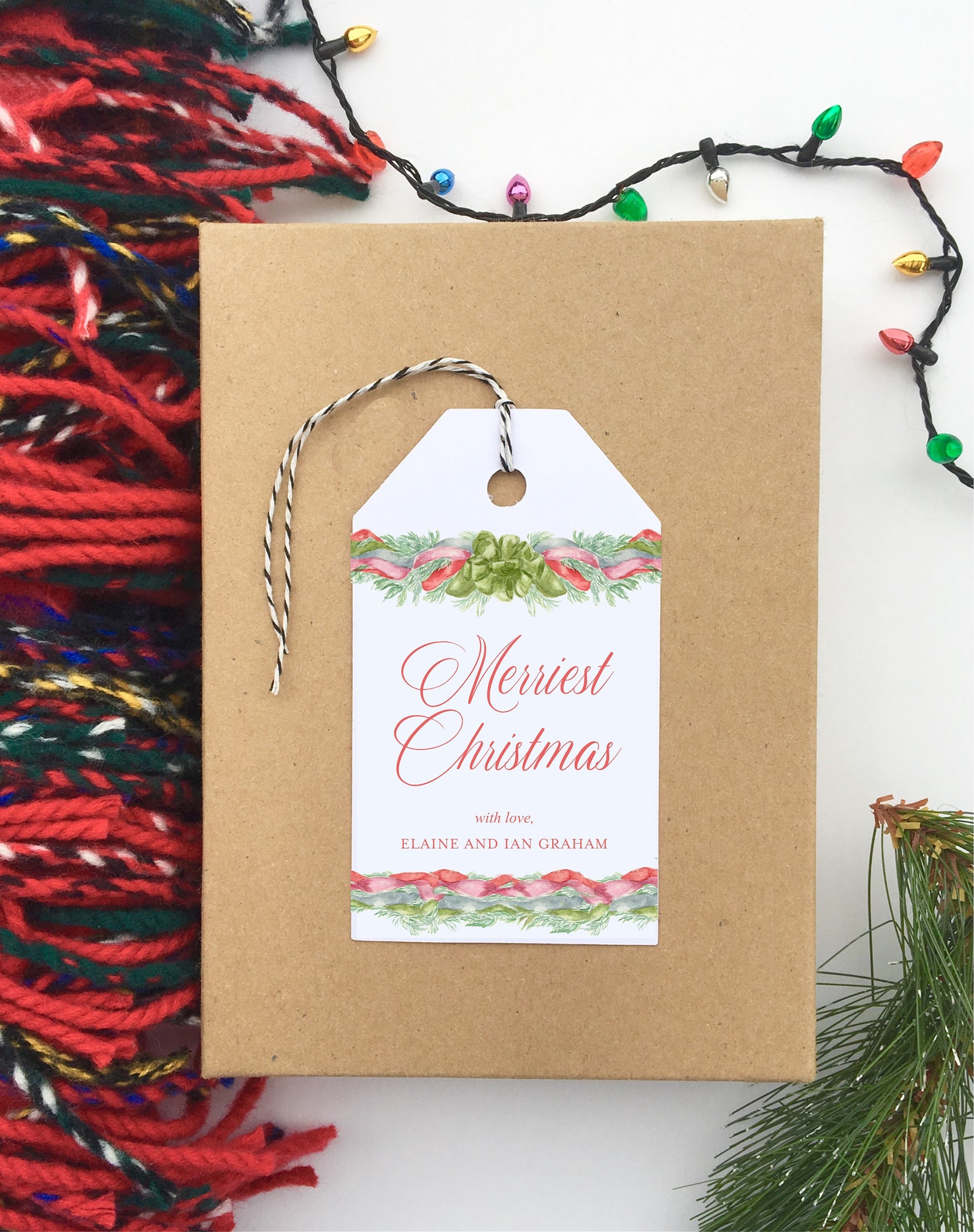 Personalized Christmas Gift Tags Bow Ribbon Monogram Holiday - Etsy