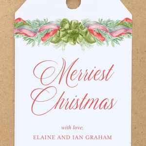 Personalized Christmas Gift Tags Bow Ribbon Monogram Holiday - Etsy