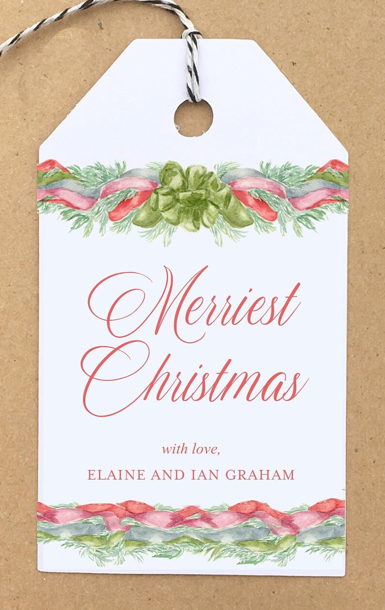 Personalized Christmas Gift Tags Bow Ribbon Monogram Holiday - Etsy