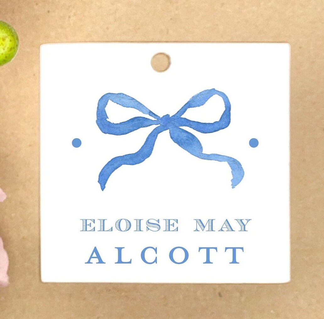 Bow Gift Tag Blue Personalized Custom Watercolor Ribbon Gift | Etsy