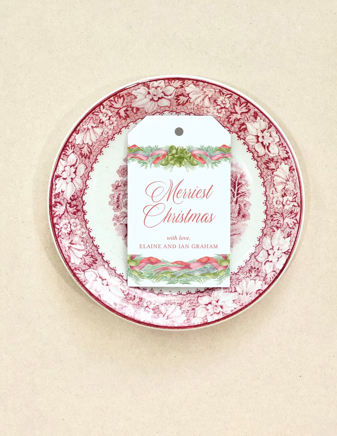 Personalized Christmas Gift Tags Bow Ribbon Monogram Holiday Gift Tag ...