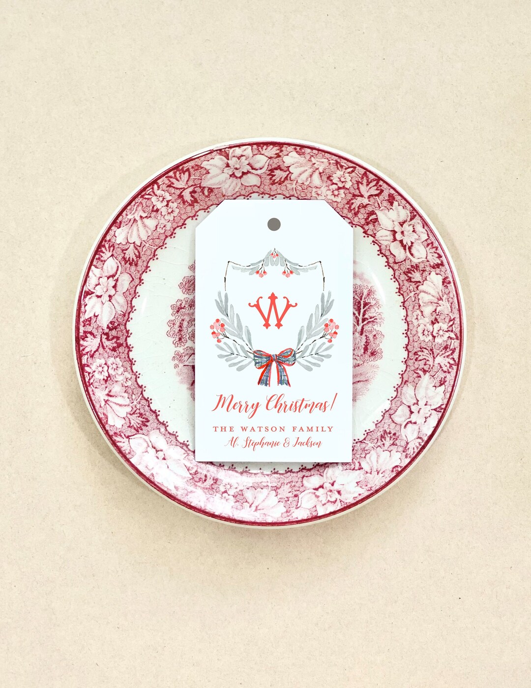 Personalized Christmas Crest Gift Tags Monogram Holiday Gift Tag Custom ...