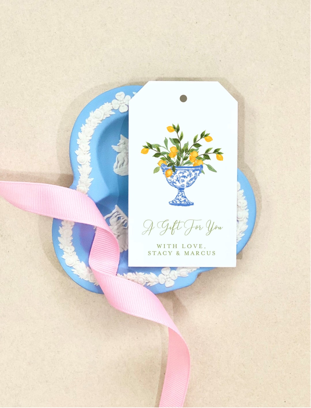 Lemons Blue and White Thank You A Gift for You Personalized Gift Tags ...