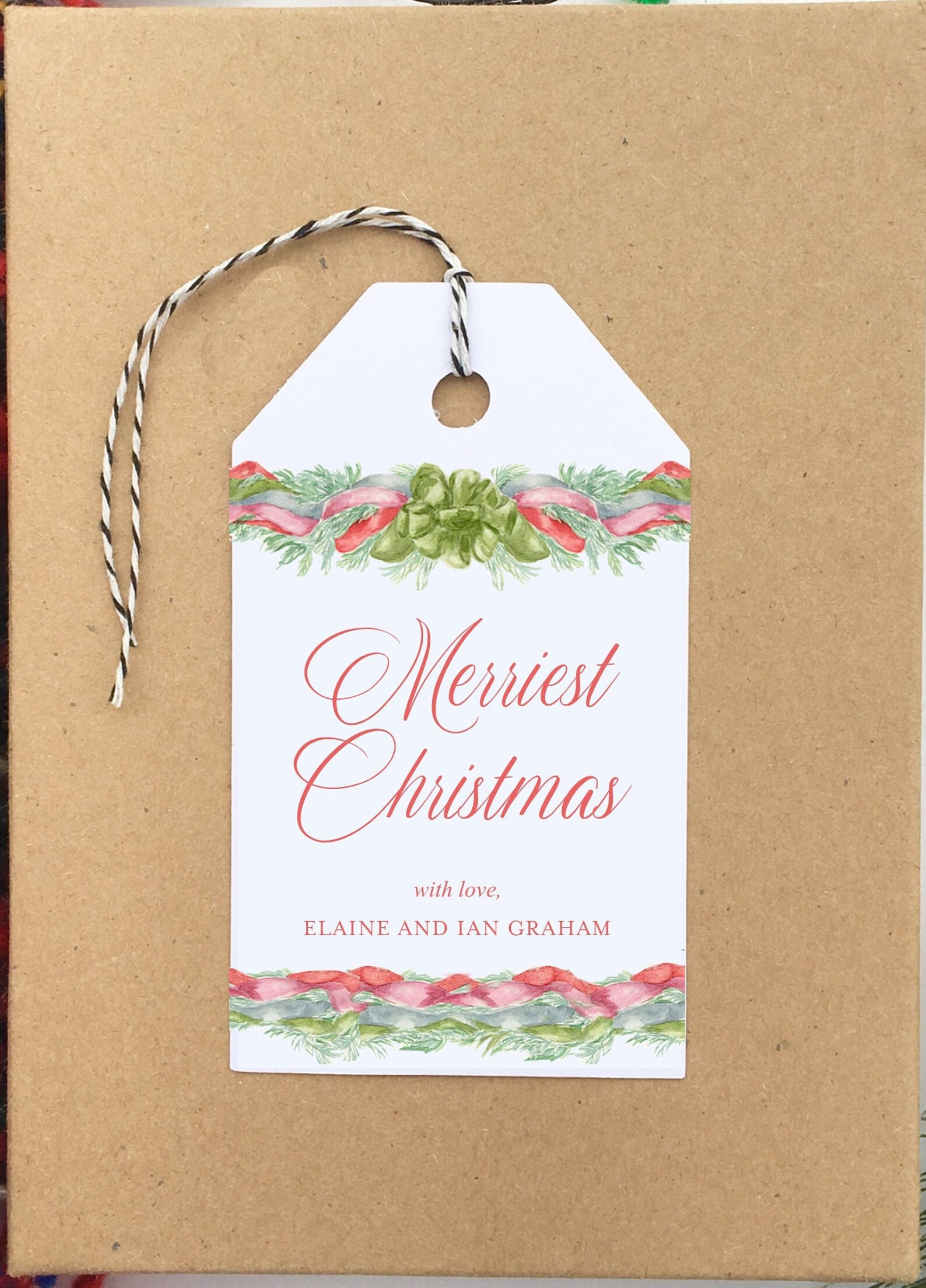 Personalized Christmas Gift Tags Bow Ribbon Monogram Holiday - Etsy