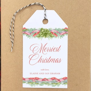 Personalized Christmas Gift Tags Bow Ribbon Monogram Holiday - Etsy