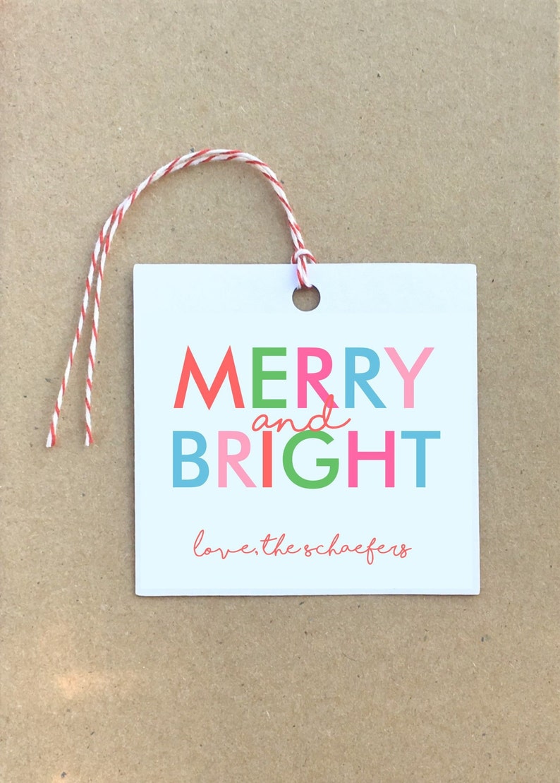 Personalized Christmas Gift Tags Merry and Bright Holiday | Etsy