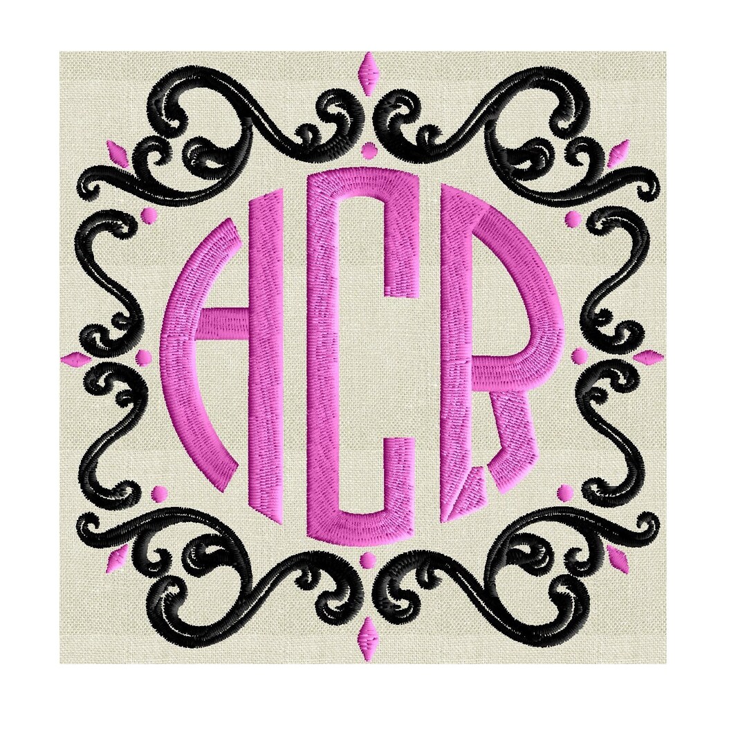 Angelique Chalk Board Style Floral Font Frame Monogram Embroidery ...