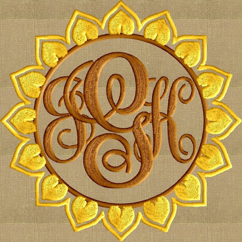 Sunflower Floral Font Frame Monogram Embroidery Design - Font Not ...