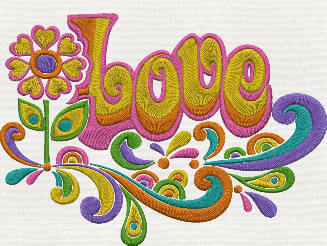Mod Retro Groovy Psychedelic Love Scroll Heart Design Valentines Day ...