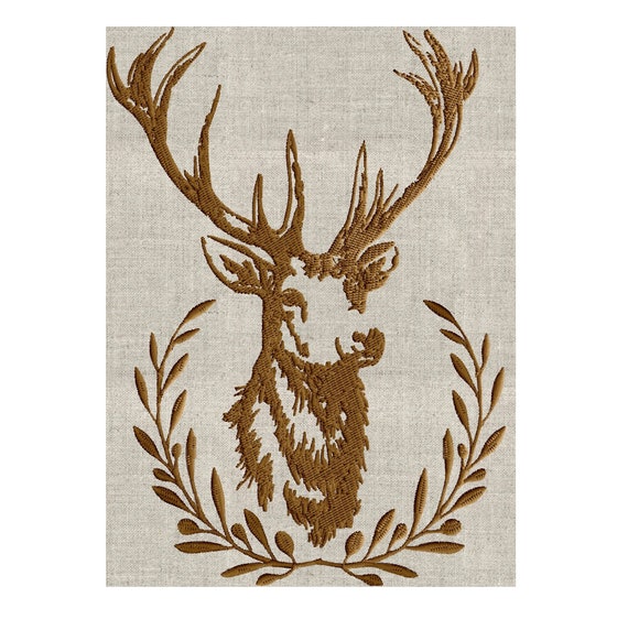 Vintage Stag Buck Deer W Wreath Embroidery Design Embroidery - Etsy