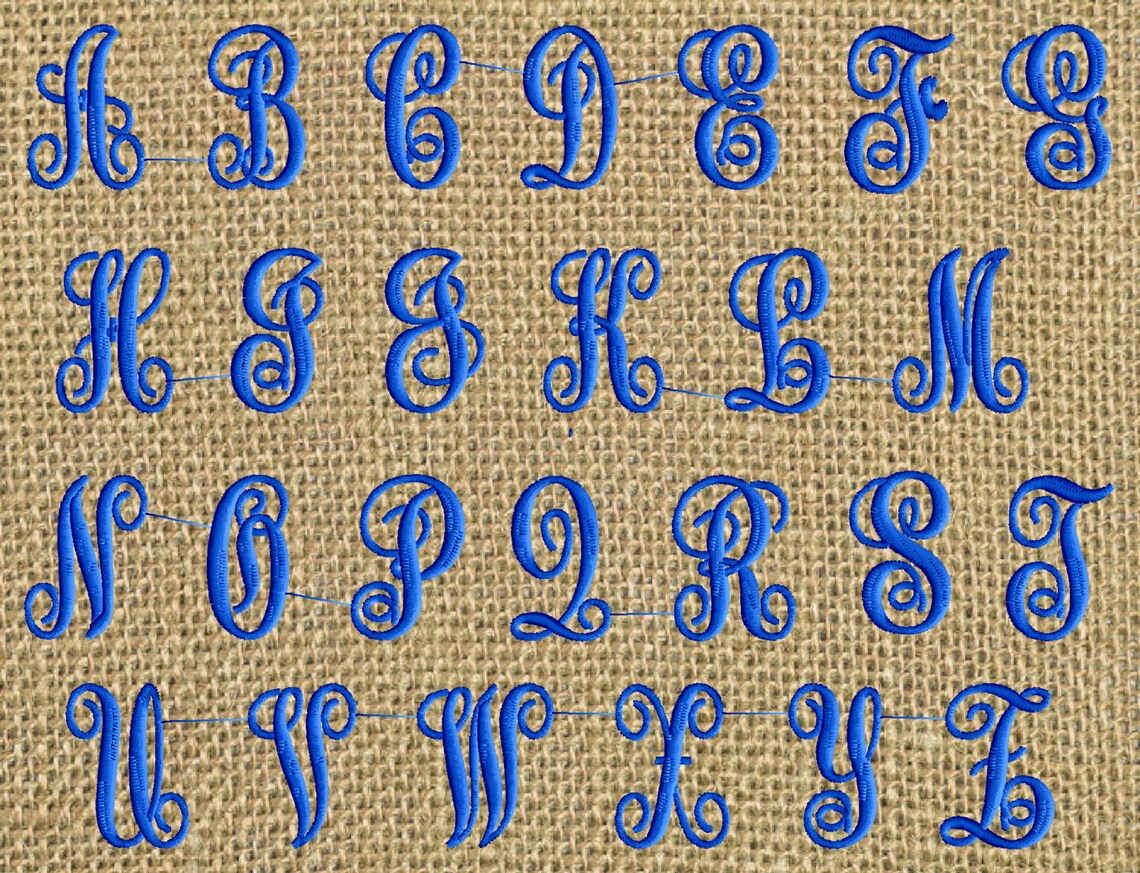 Scripty Monogram Font Embroidery File 26 Letters 2 Sizes - Etsy
