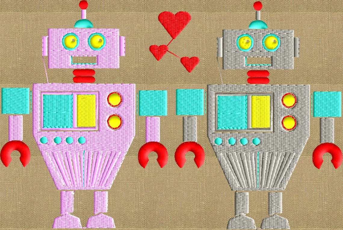 Robot Love Valentines Day Themed - EMBROIDERY DESIGN FILE- Instant ...