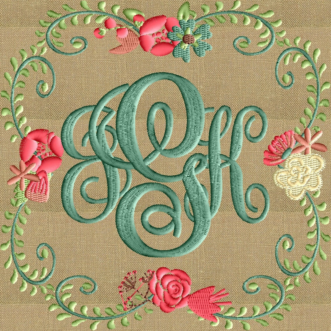 Floral Square Font Frame Monogram Embroidery Design Font Not - Etsy