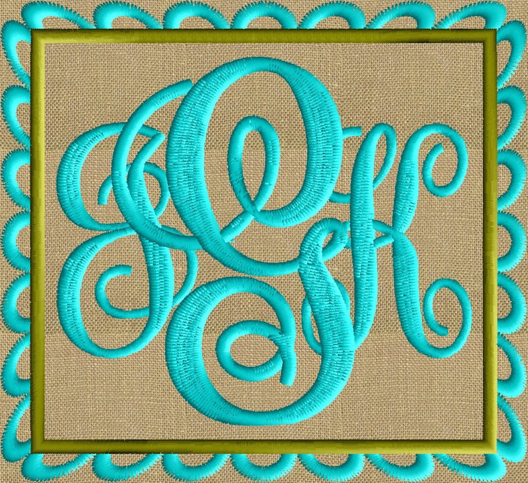 Scalloped Square Font Frame Monogram Embroidery Design - Font Not ...