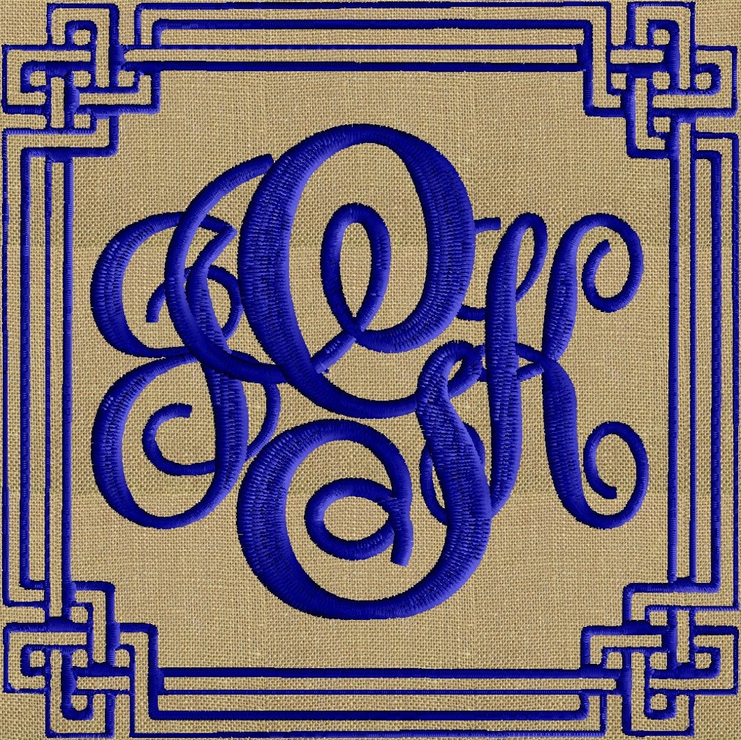 Interlocking Square Font Frame Monogram Embroidery Design - Font Not ...
