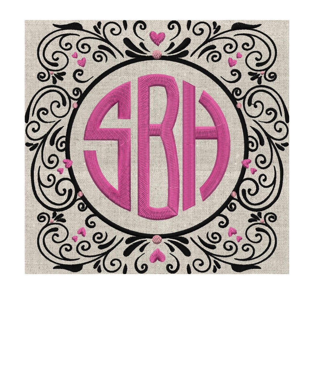 Squiggle Heart Frame Monogram Embroidery Design File in 2 Sizes & 3 ...