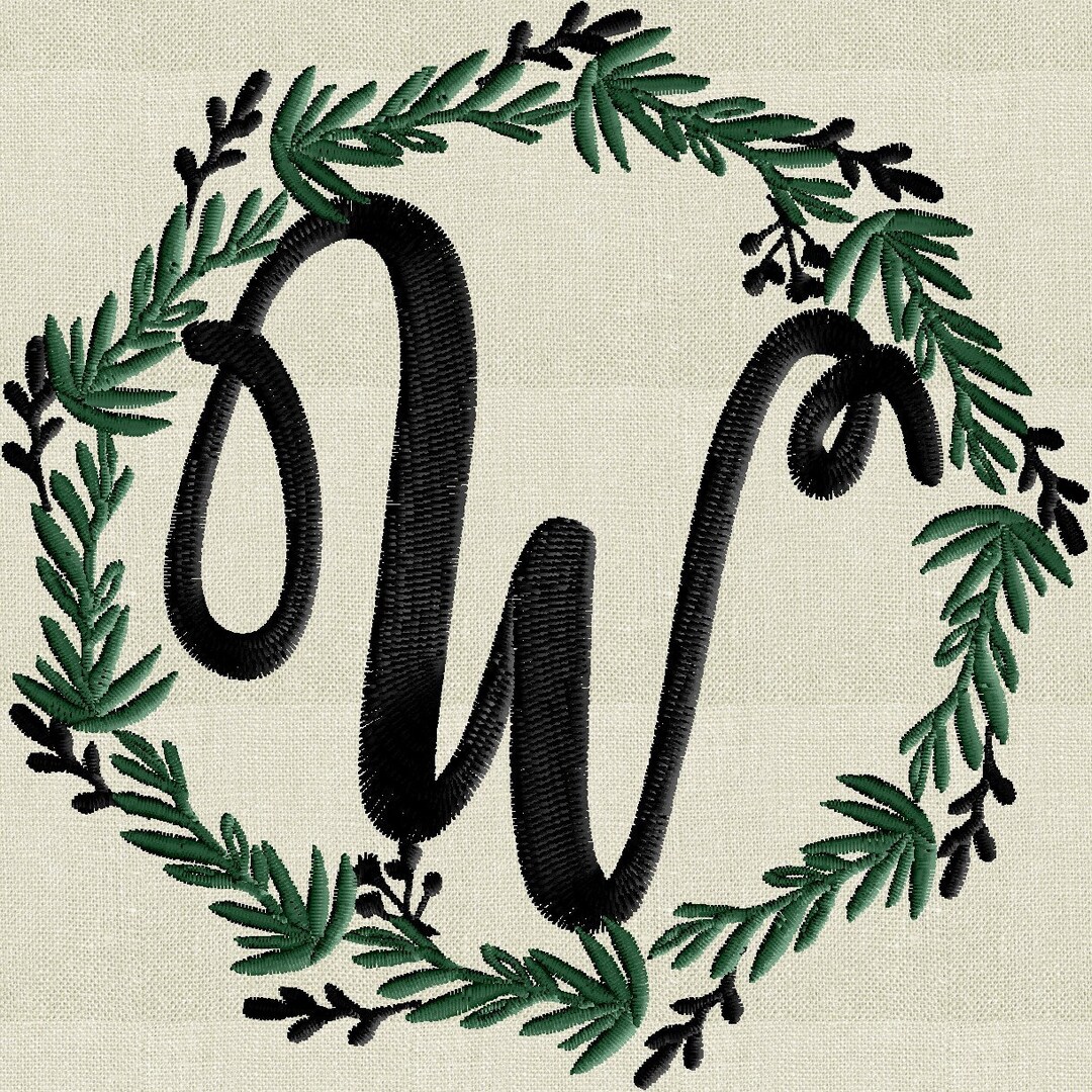 Wreath Frame W Monogram Letter W Embroidery Design - ONLY W Included ...