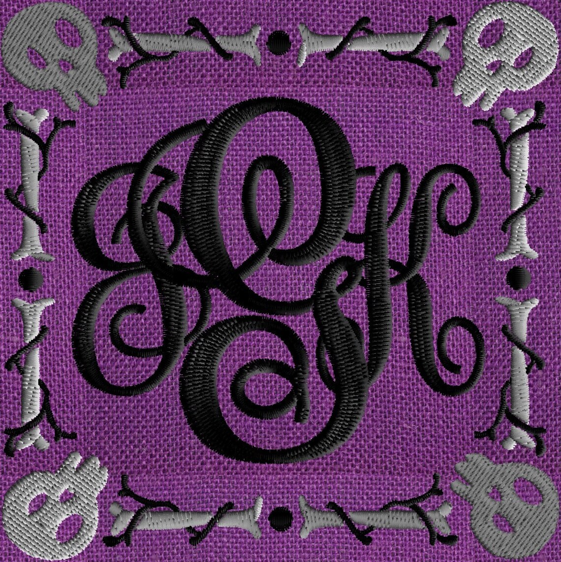 Skull Bones Vine Font Frame Monogram Embroidery Design Font - Etsy