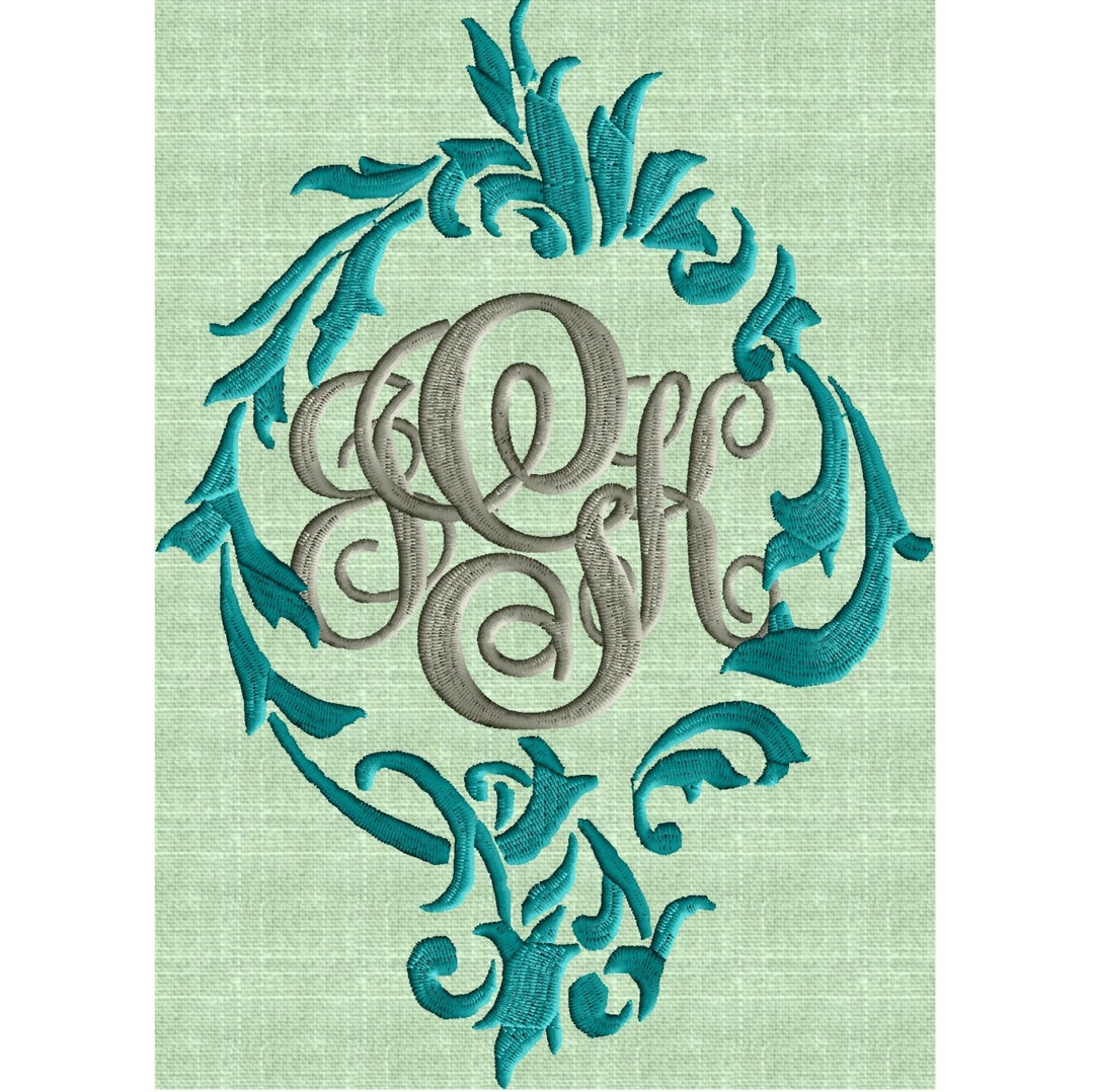 Nouveau Riche Damask Font Frame Monogram Embroidery Design - Font Not ...