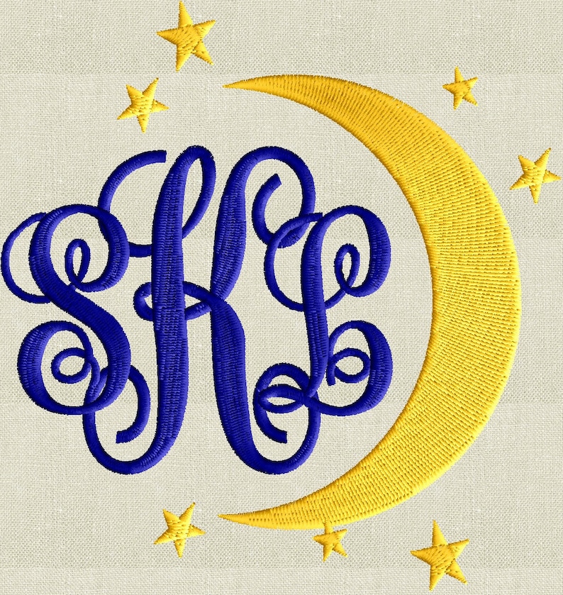 Moon & Stars Font Frame Monogram Embroidery Design - Font Not Included ...