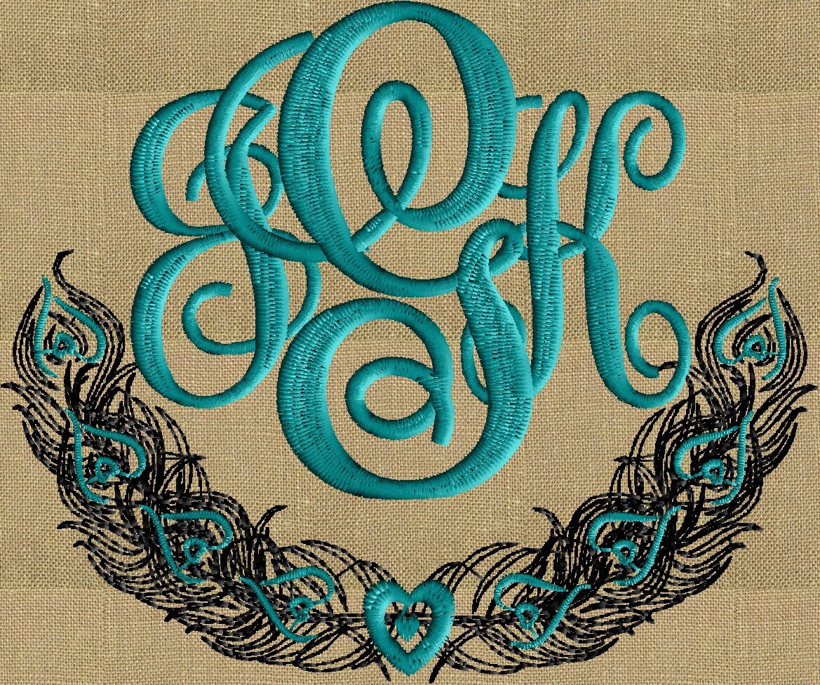 Peacock Feather Font Frame Monogram EMBROIDERY DESIGN FILE - Font Not ...