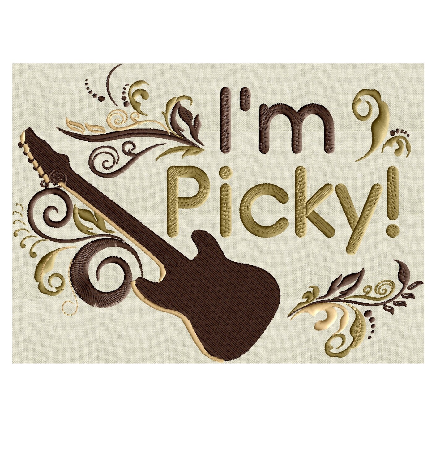 Guitar Scrolls "i'm Picky" Quote Embroidery Design - EMBROIDERY DESIGN ...