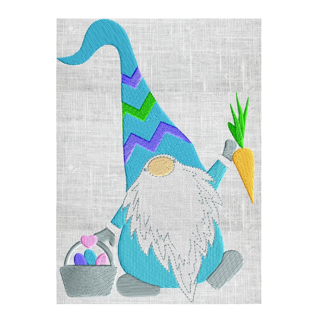 Basket Easter Gnome W Carrot - Retro EMBROIDERY DESIGN FILE- Instant ...