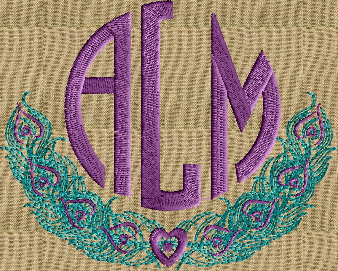 Peacock Feather Font Frame Monogram EMBROIDERY DESIGN FILE - Font Not ...