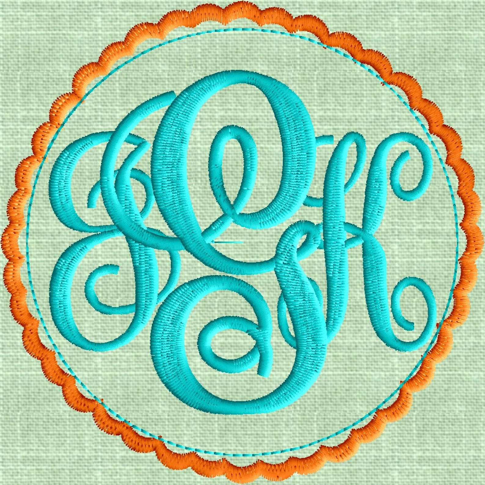 Scalloped Circle Font Frame Monogram Embroidery Design - Font Not ...