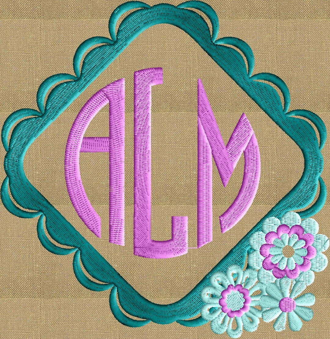 Diamond Flower Font Frame - Boho - Monogram Embroidery Design Font Not ...