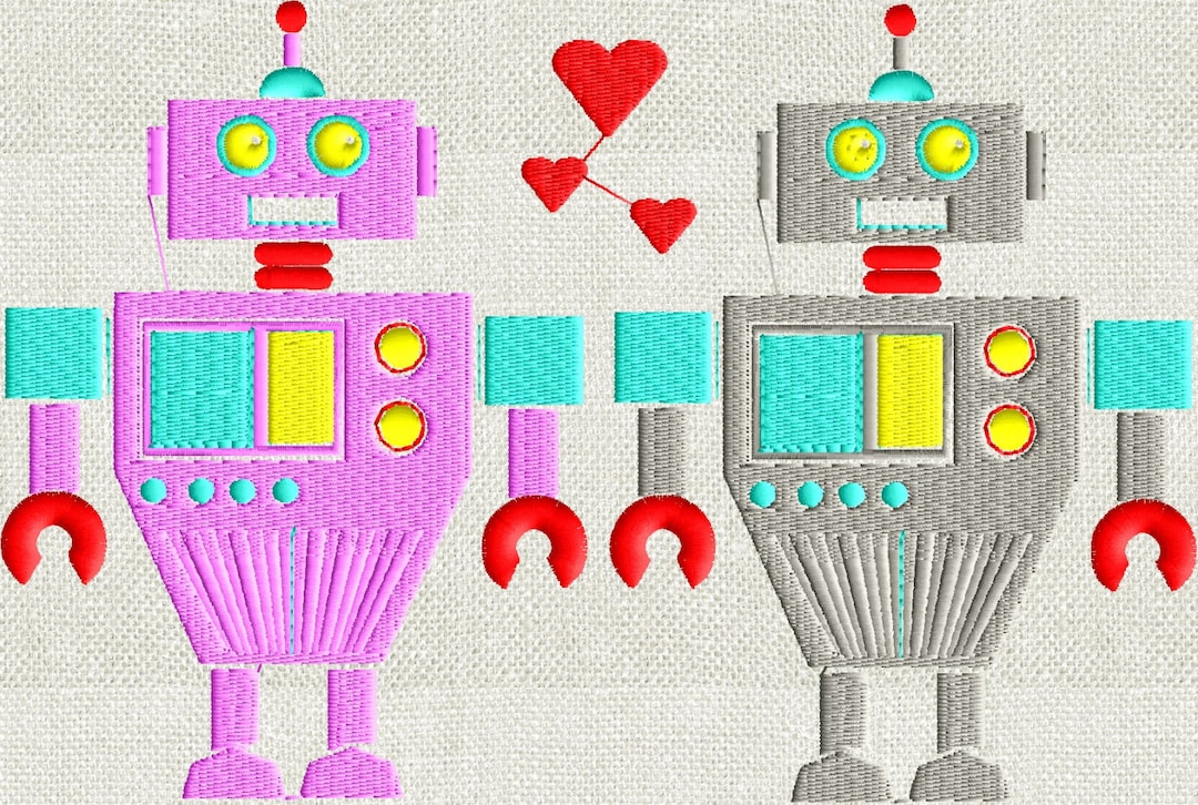 Robot Love Valentines Day Themed - EMBROIDERY DESIGN FILE- Instant ...