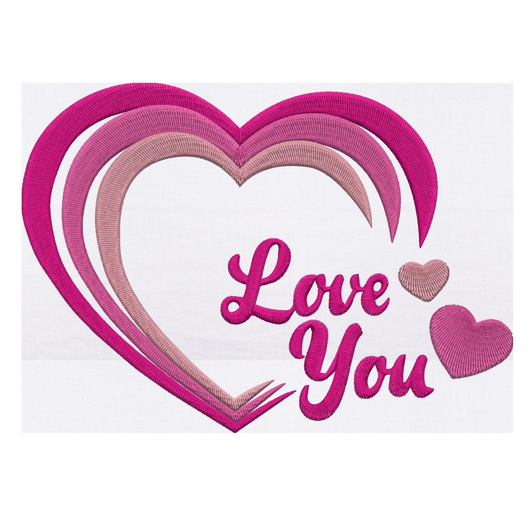 Mod Retro Groovy Love You Triple Heart Design Valentines Day EMBROIDERY ...