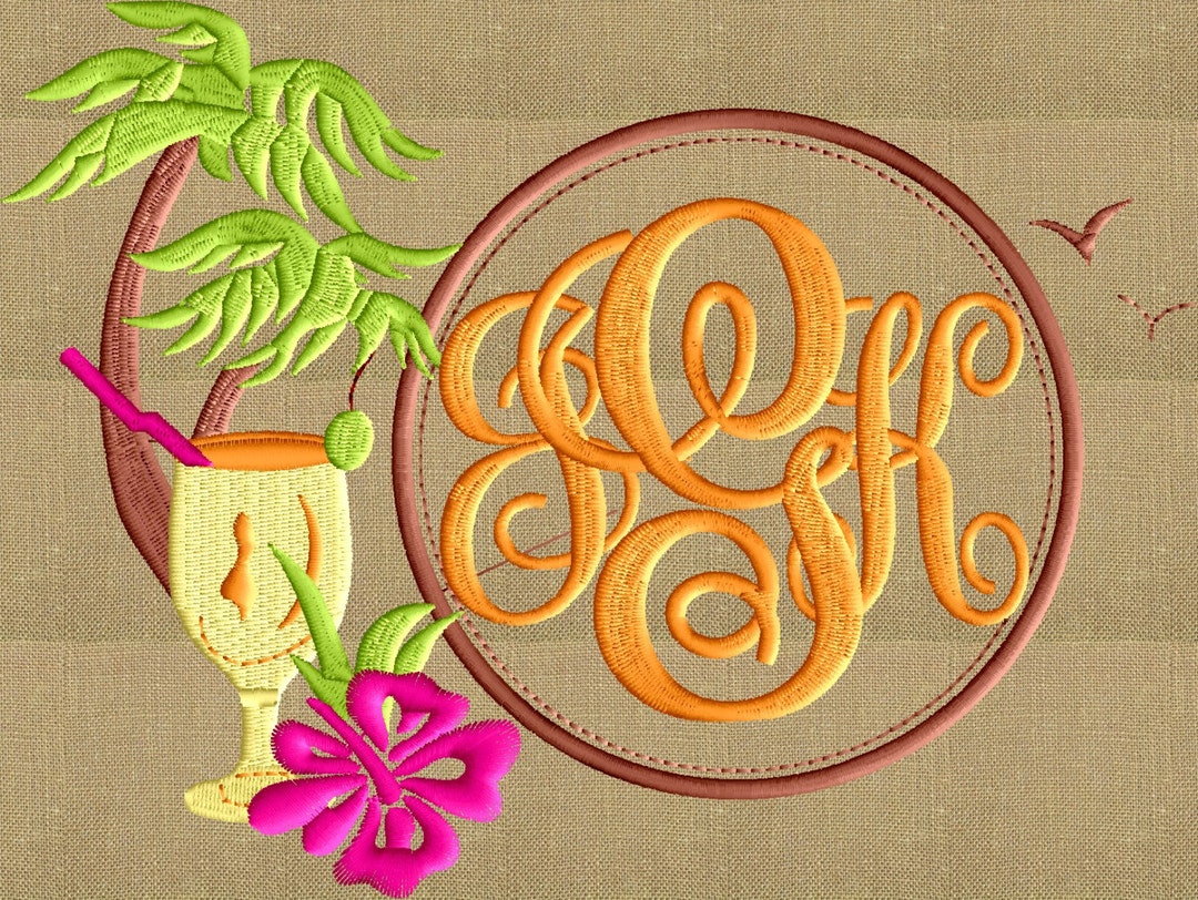 Tropical Font Frame Monogram Embroidery Design - Font Not Included ...