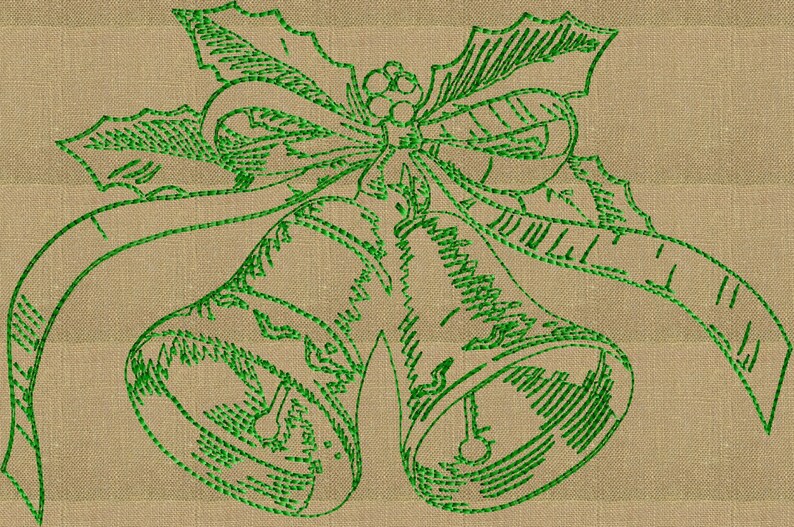 Vintage Christmas Bells - Retro Redwork - EMBROIDERY DESIGN FILE ...