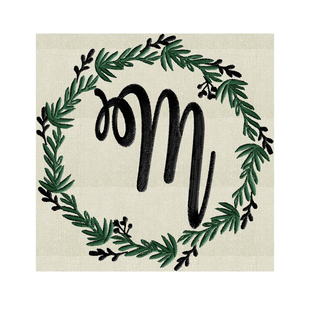 Wreath Frame W Monogram Letter M Embroidery Design - ONLY M Included ...