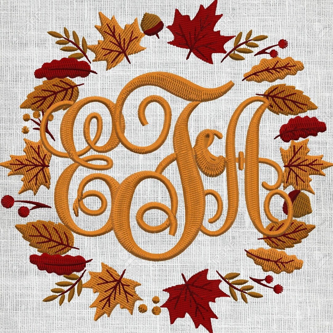 Autumn Wreath Frame With Leaves and Acorns EMBROIDERY DESIGN FILE ...