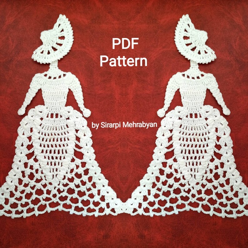Lady doily crochet pattern PDF applique lady Victorian Themed | Etsy