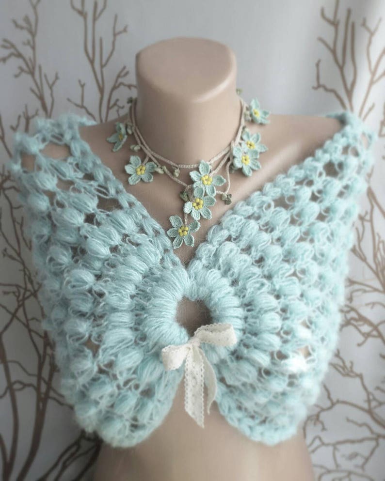 Flower Beaded Turquoise Necklace Lariat Garland Scarf Crochet - Etsy