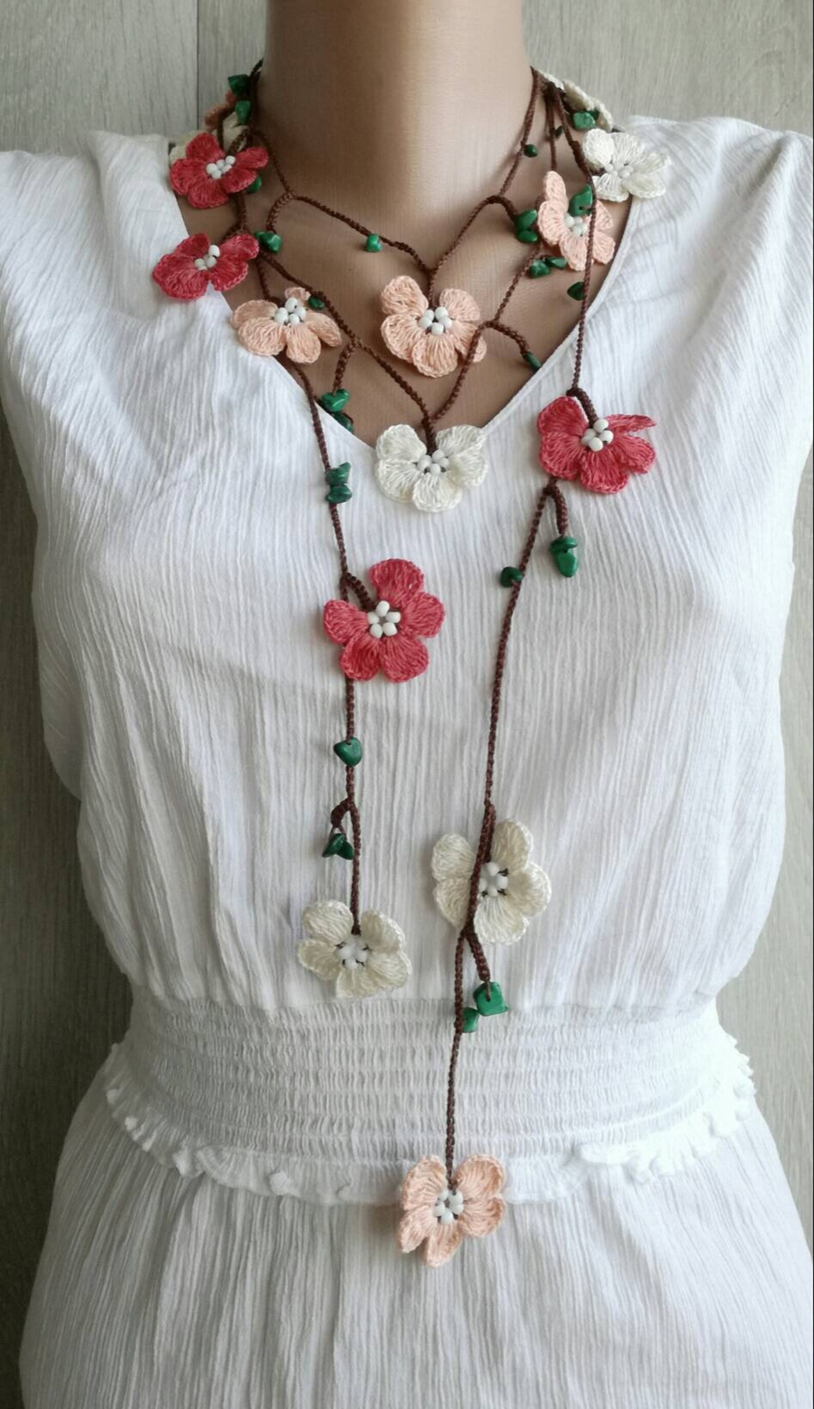 Flower Lariat Necklace Beaded Lariat Garland Scarf Crochet - Etsy