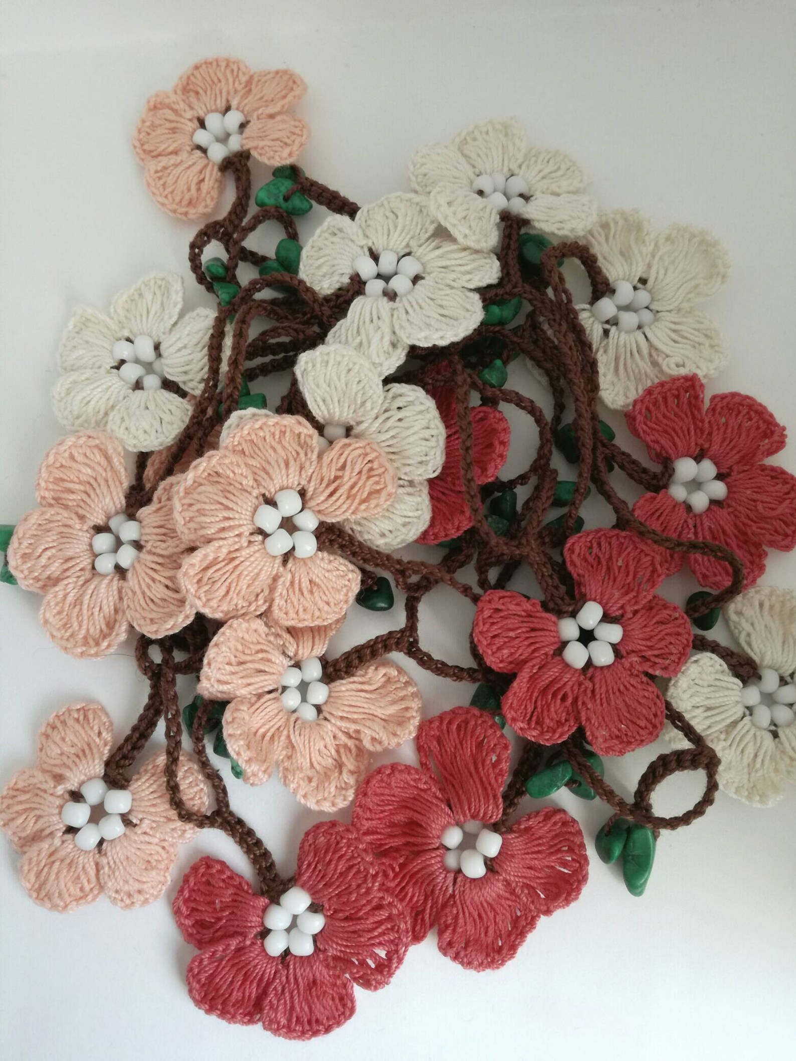 Flower Lariat Necklace Beaded Lariat Garland Scarf Crochet - Etsy